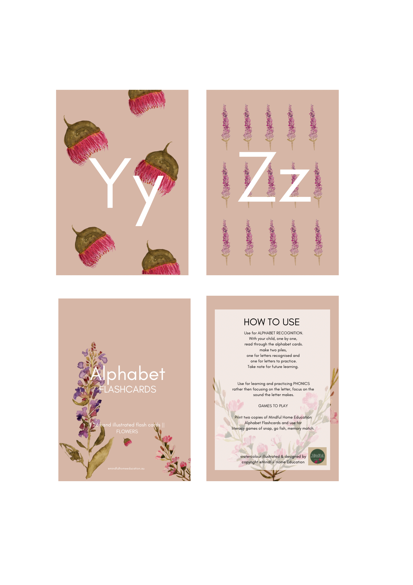 Pretty Floral Alphabet Flashcards for Children Printable – Mindful Home ...